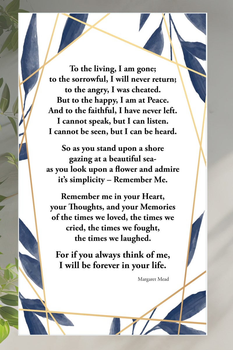 Blue and Gold Leaves Custom Prayer Cards- Mass Booklets