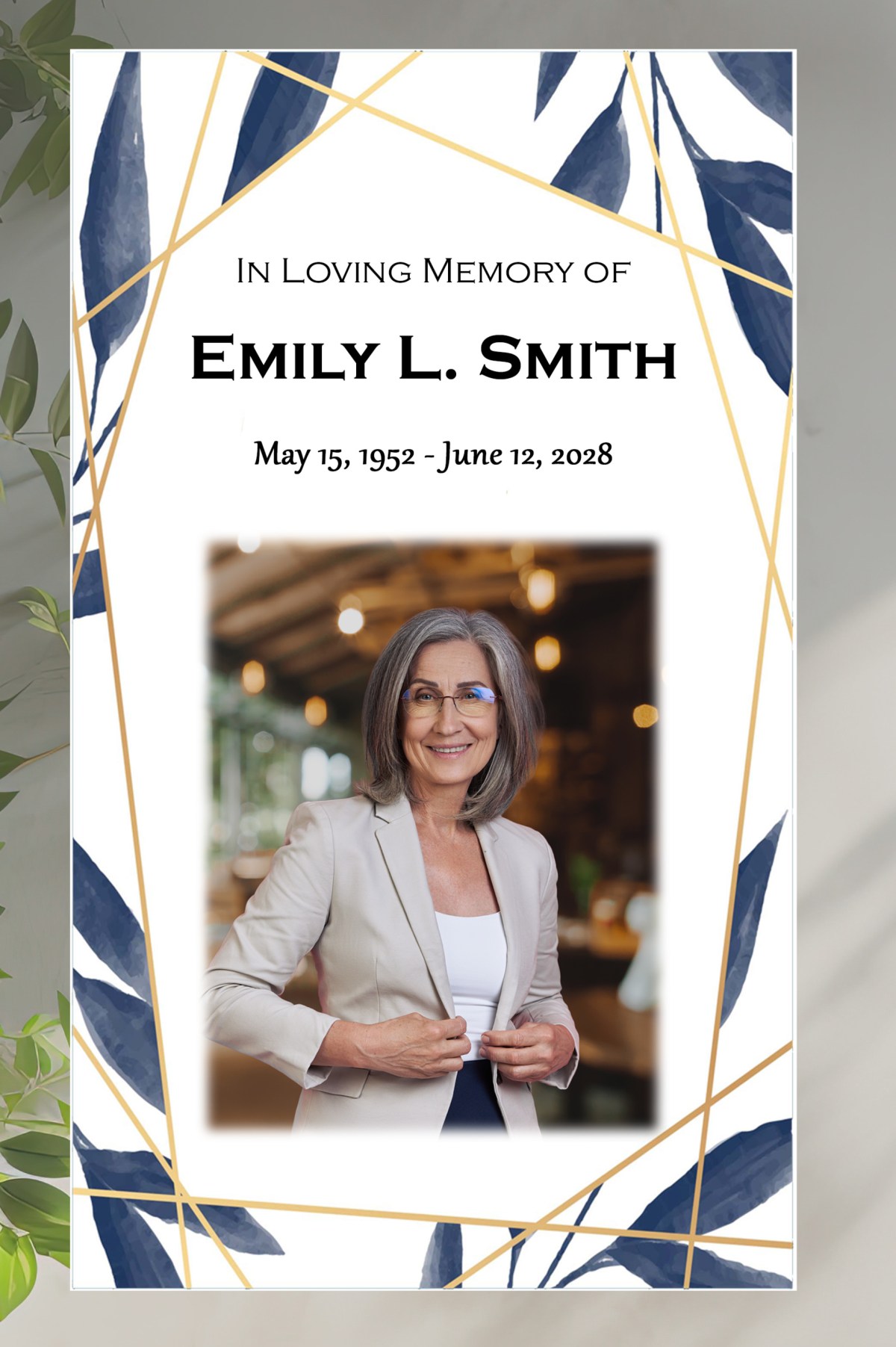 Blue and Gold Leaves Custom Prayer Cards- Mass Booklets