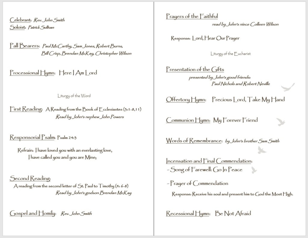 Blue Gold Border Funeral Mass PROGRAMS- Mass Booklets