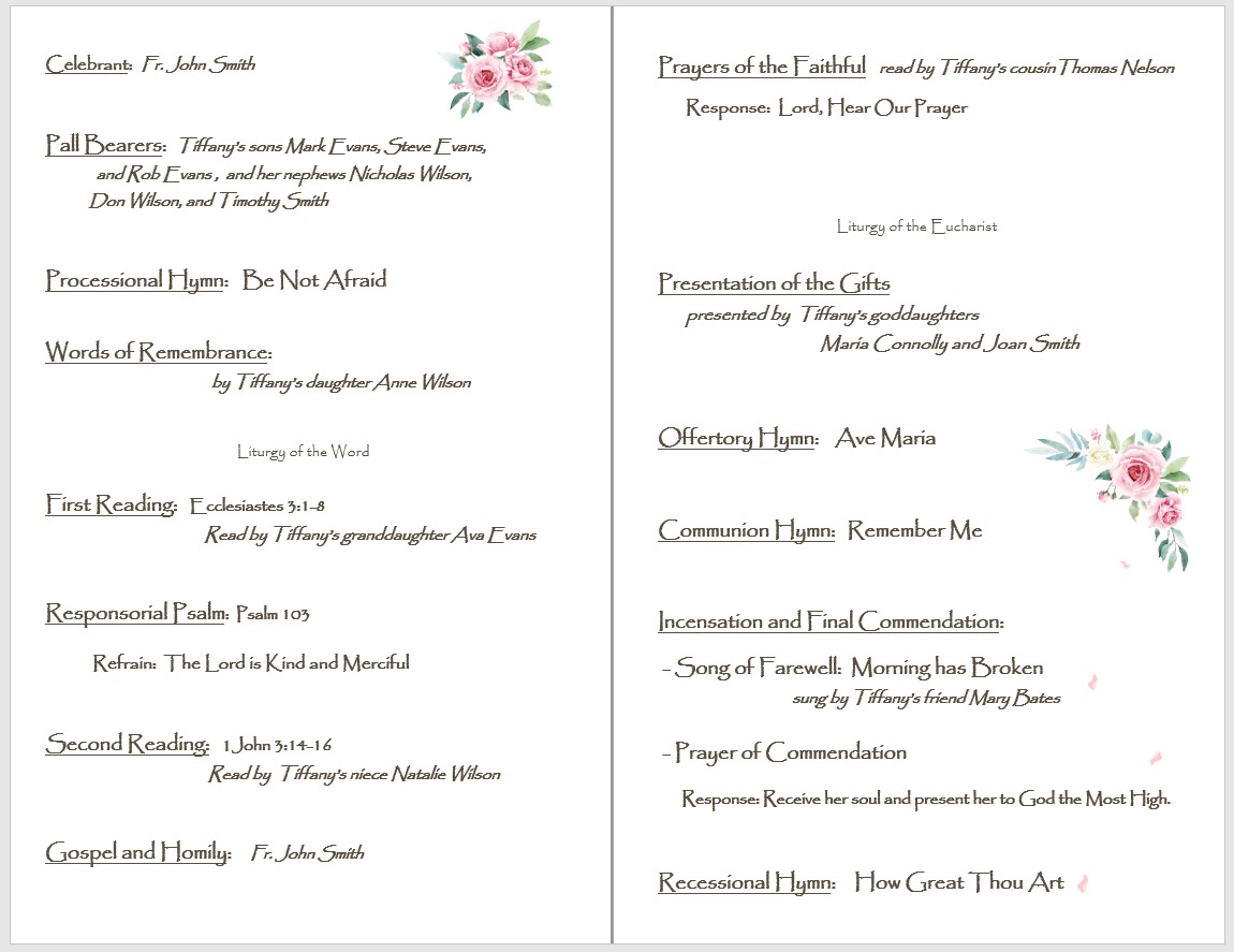 Pink Rose Circle Funeral Mass PROGRAMS - Mass Booklets