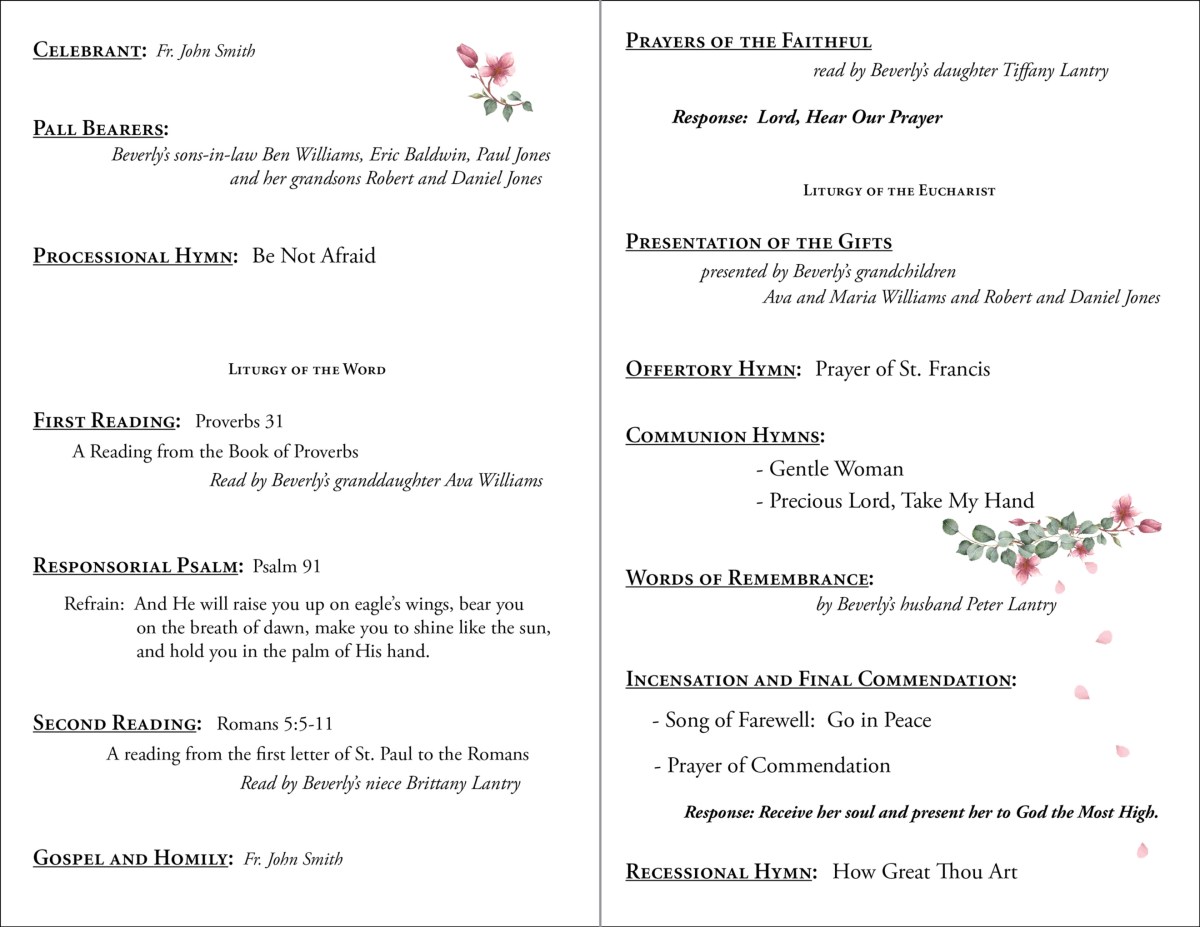 Magnolia Funeral Mass PROGRAMS - Personalized Mass Booklets