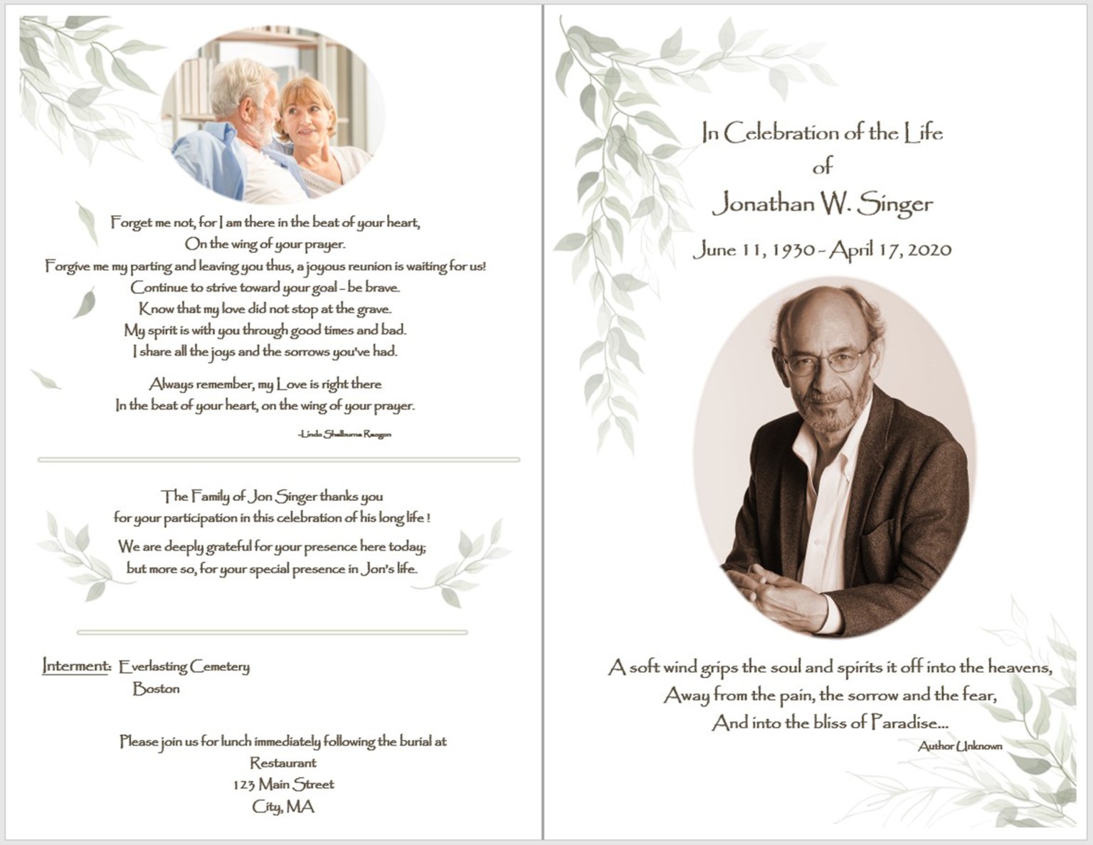 Funeral Program Cover Designs - Personalized Mass Booklets