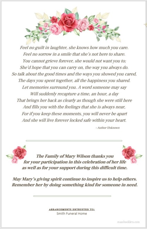 Funeral Programs,Booklets, Obituary Pamphlets - MassBooklets