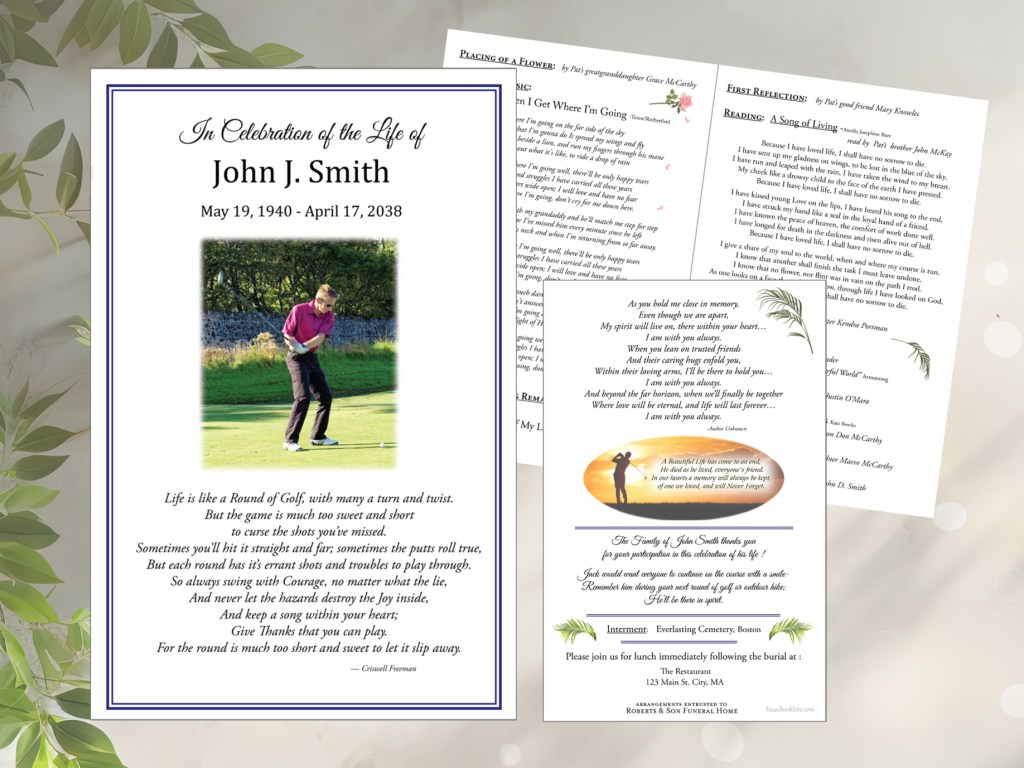 Plain Frame (palm accents) Memorial Service PROGRAMS - Mass Booklets