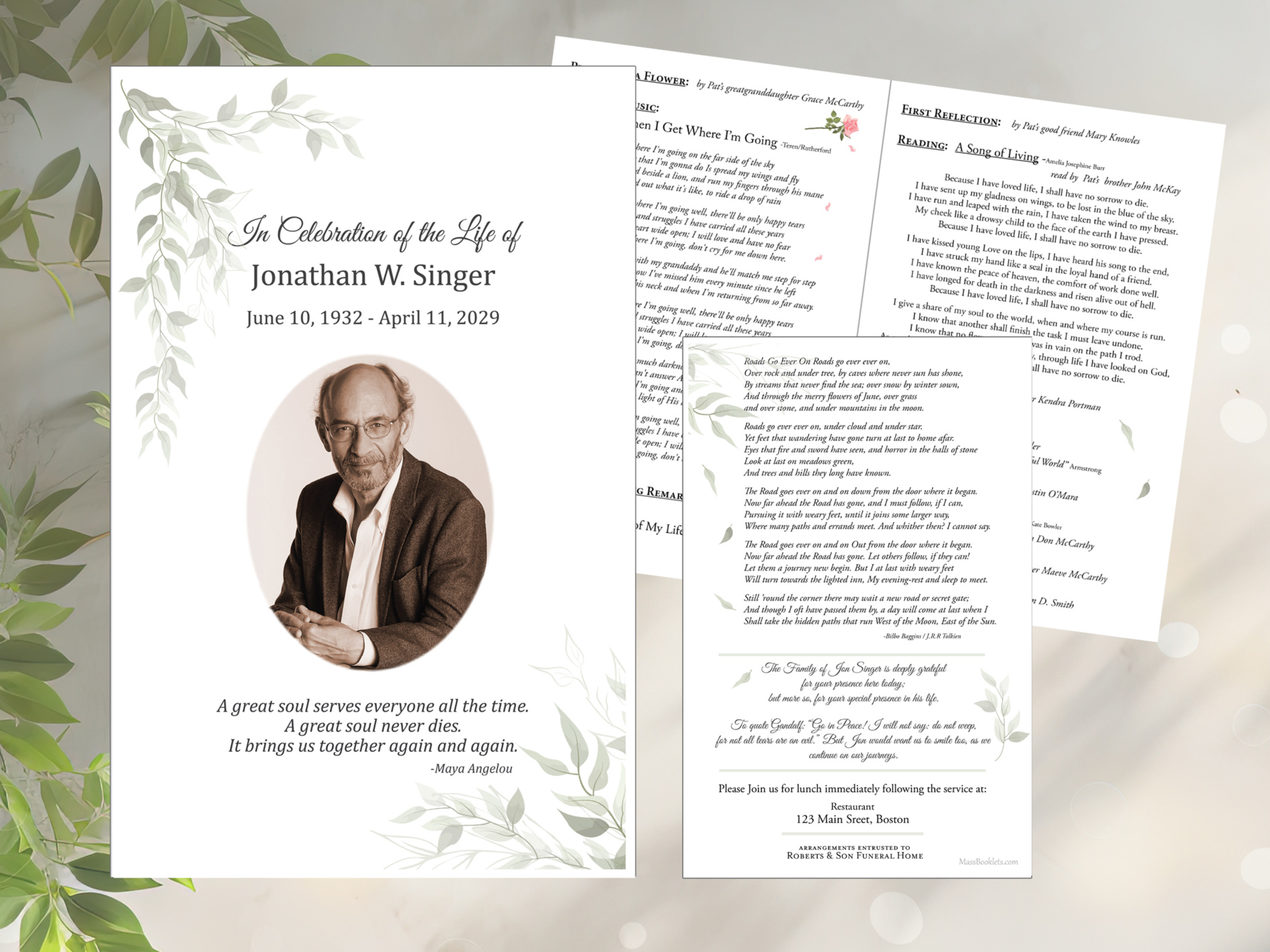 Soft Leaves Memorial Service Programs - Mass Booklets
