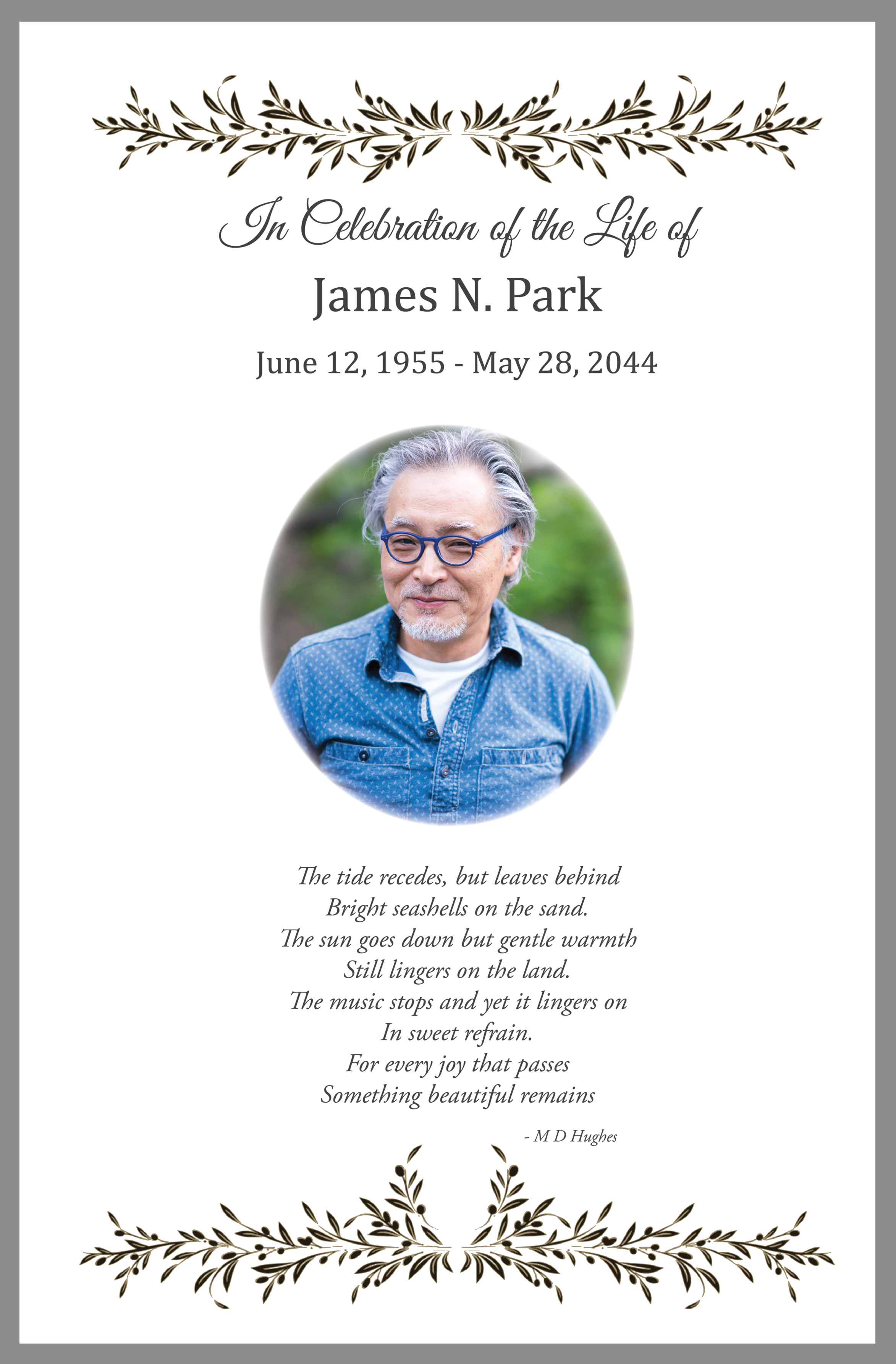 Olive Branches Black Memorial Pamphlet - Personalized Mass Booklets