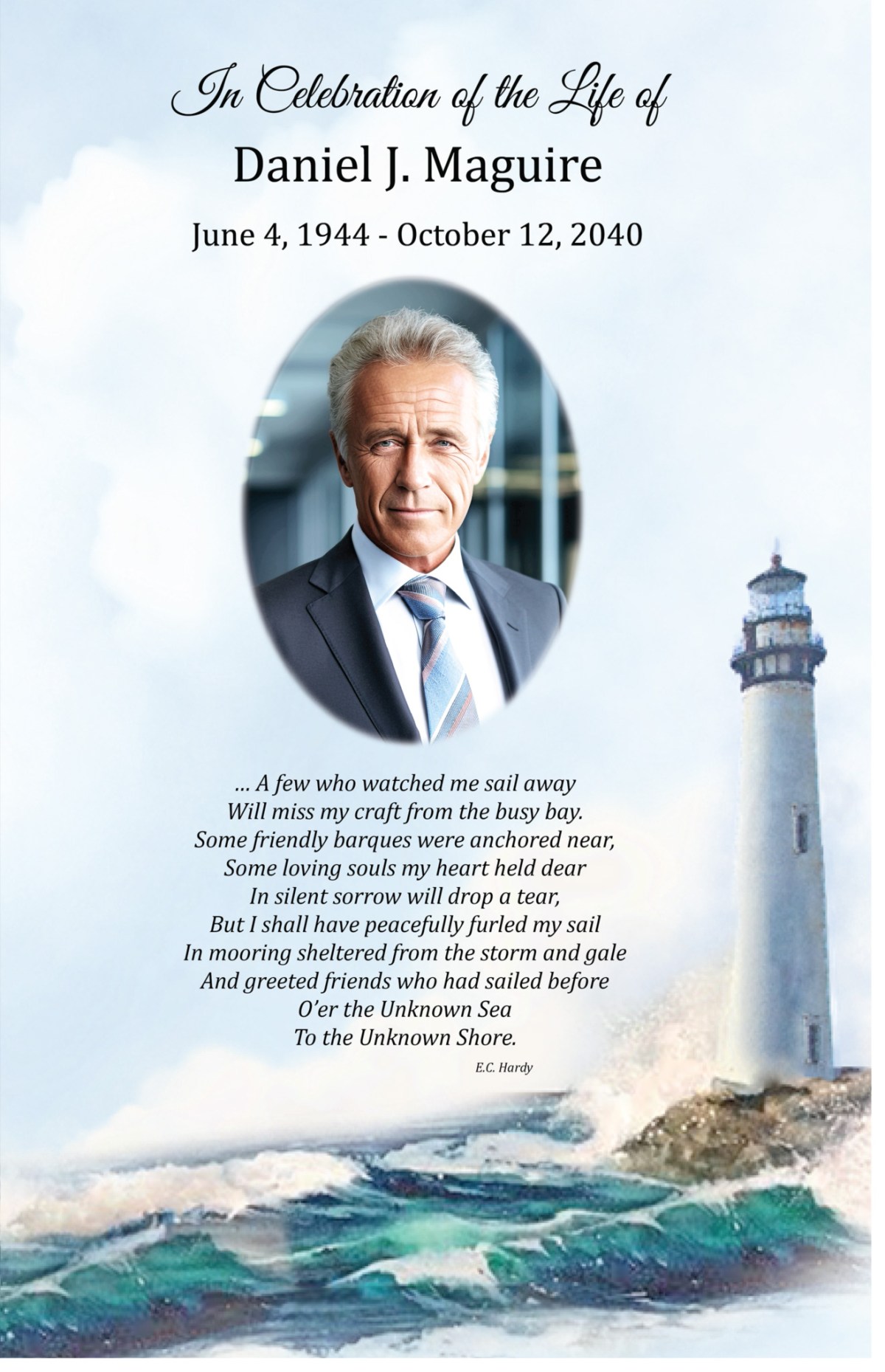 Lighthouse & Ocean Waves Custom Funeral BOOKLETS- Mass Booklets