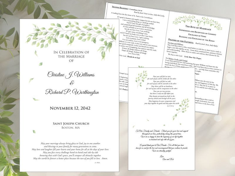 Soft Leaves Custom Wedding Mass Booklets- Mass Booklets
