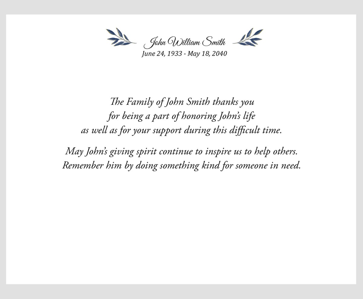Funeral Thank you Message Examples inside card- Mass Booklets