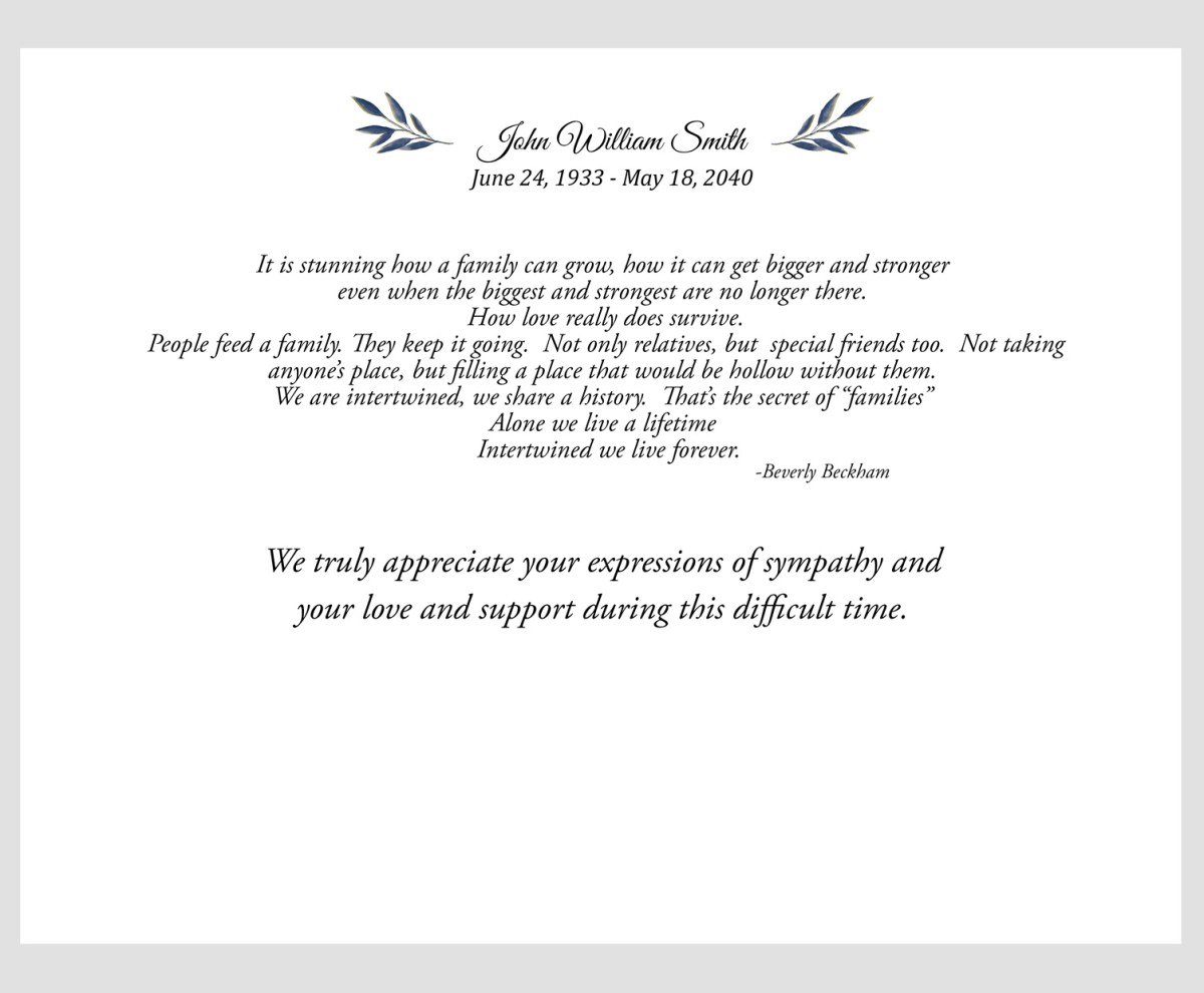 Funeral Thank you Message Examples inside card- Mass Booklets