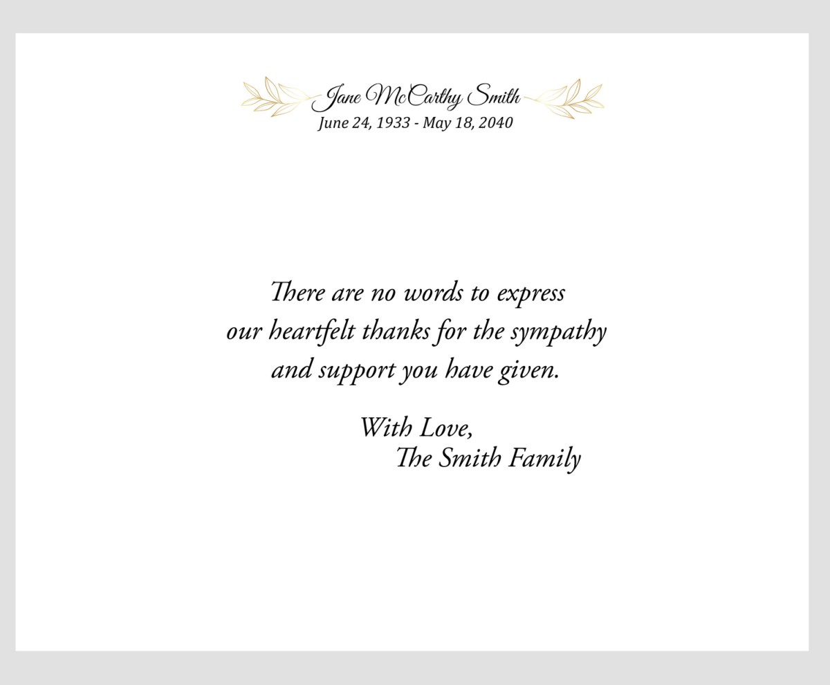 Funeral Thank you Message Examples inside card- Mass Booklets