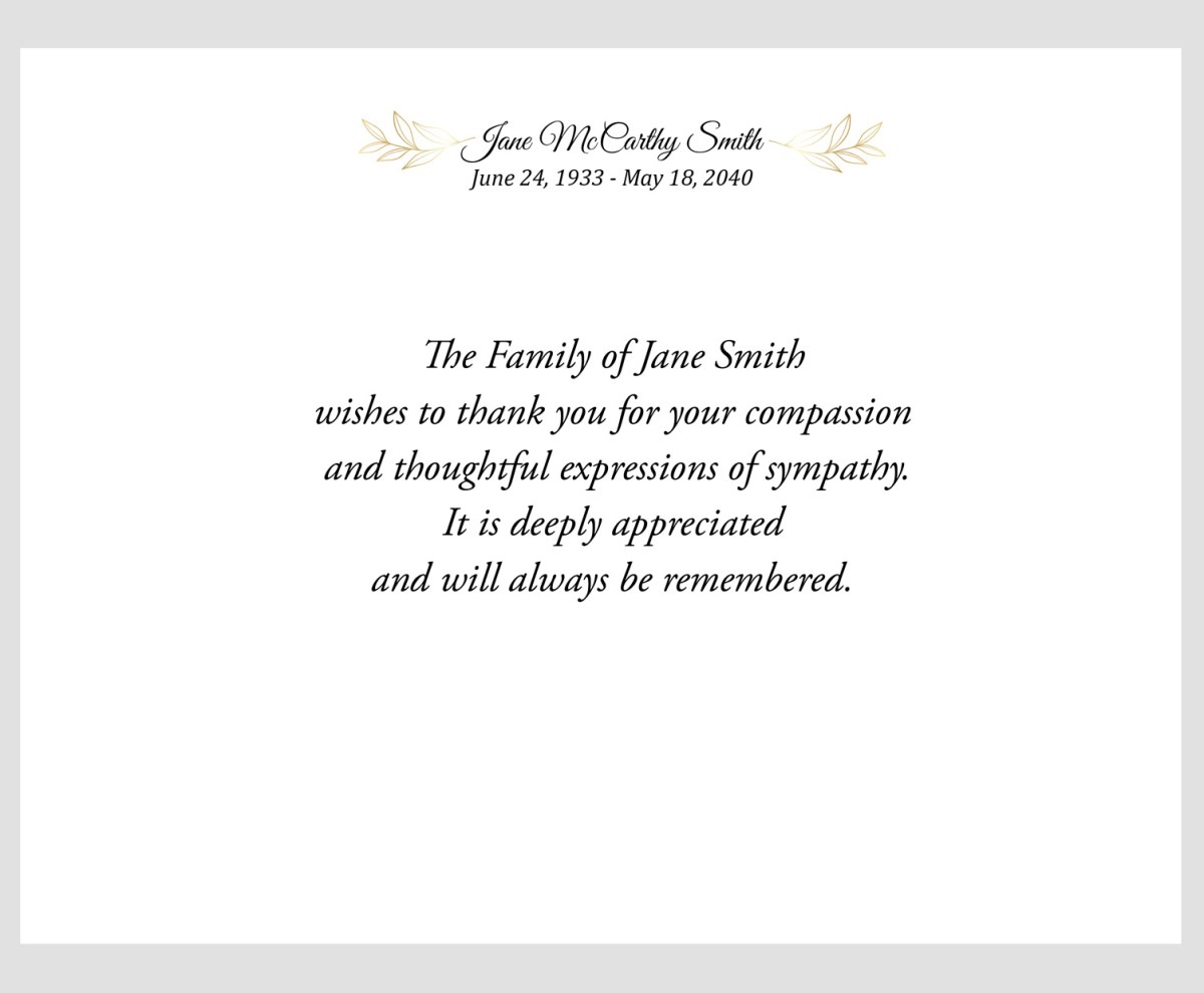 Funeral Thank you Message Examples inside card- Mass Booklets