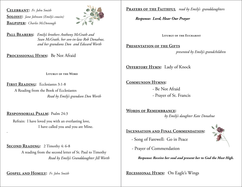 Large Leaf Border Funeral Mass PROGRAMS - Mass Booklets