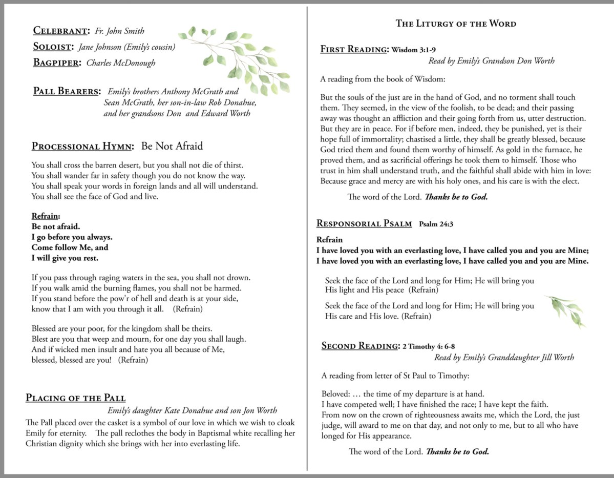 Large Leaf Frame Funeral Mass BOOKLETS - Mass Booklets