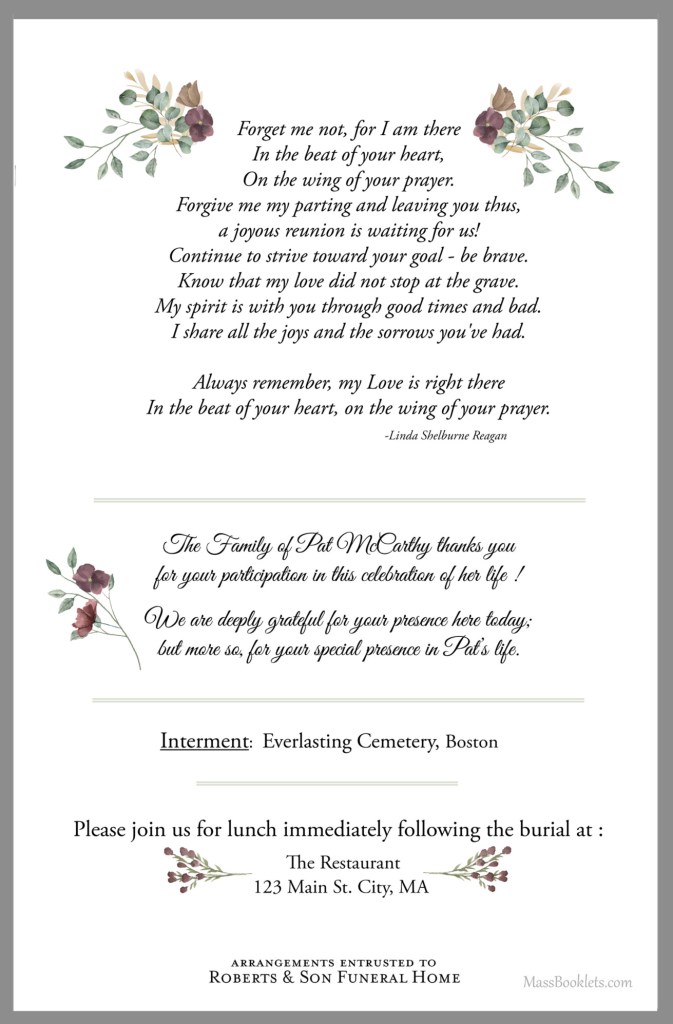 Large Leaf Border Funeral Mass PROGRAMS - Mass Booklets