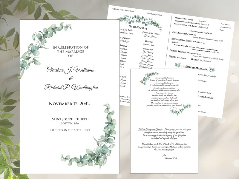Simple Wedding Mass Program 4pg - Personalized Mass Booklets
