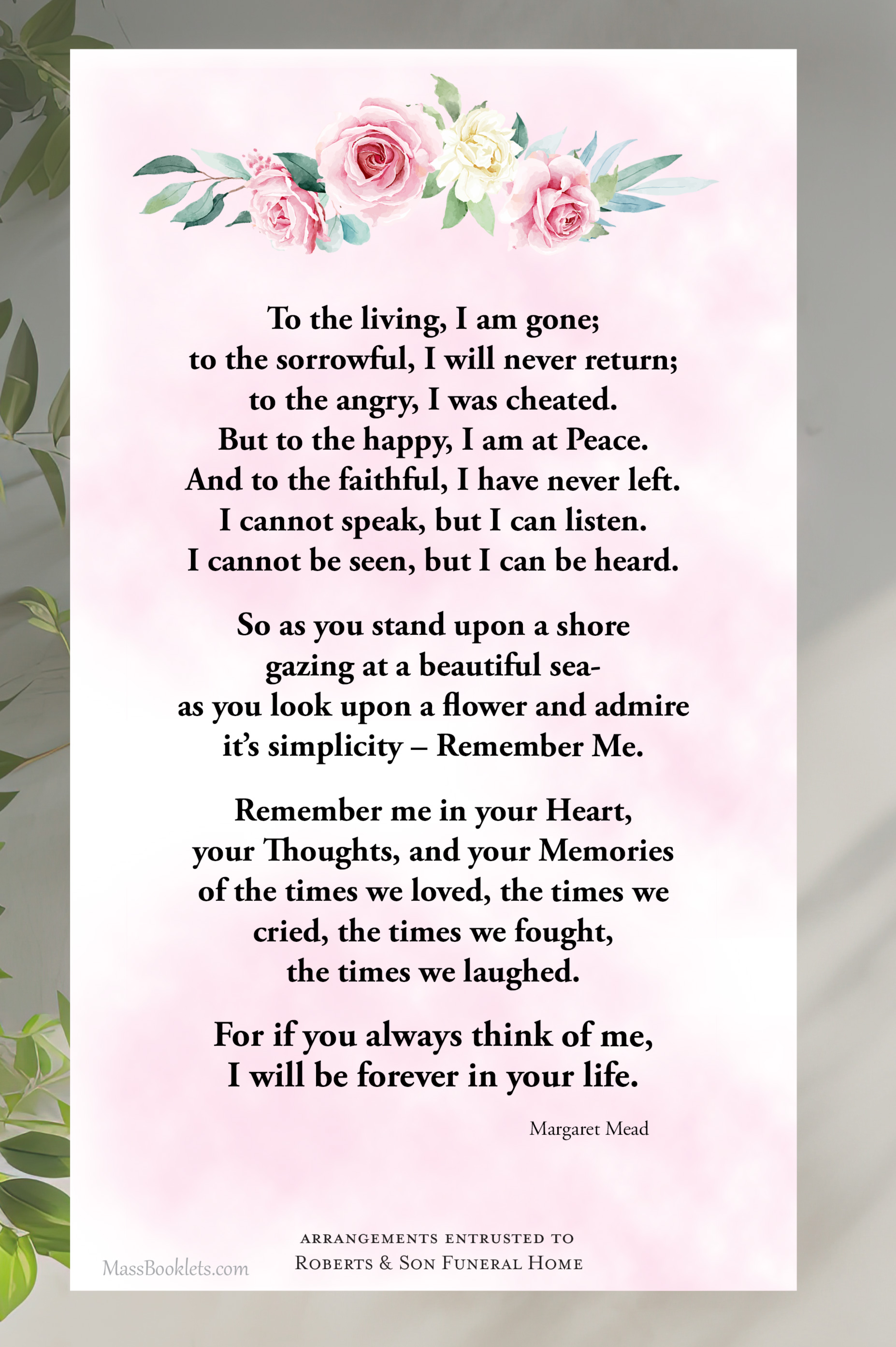 Pink Rose Prayer Cards - Personalized Mass Booklets