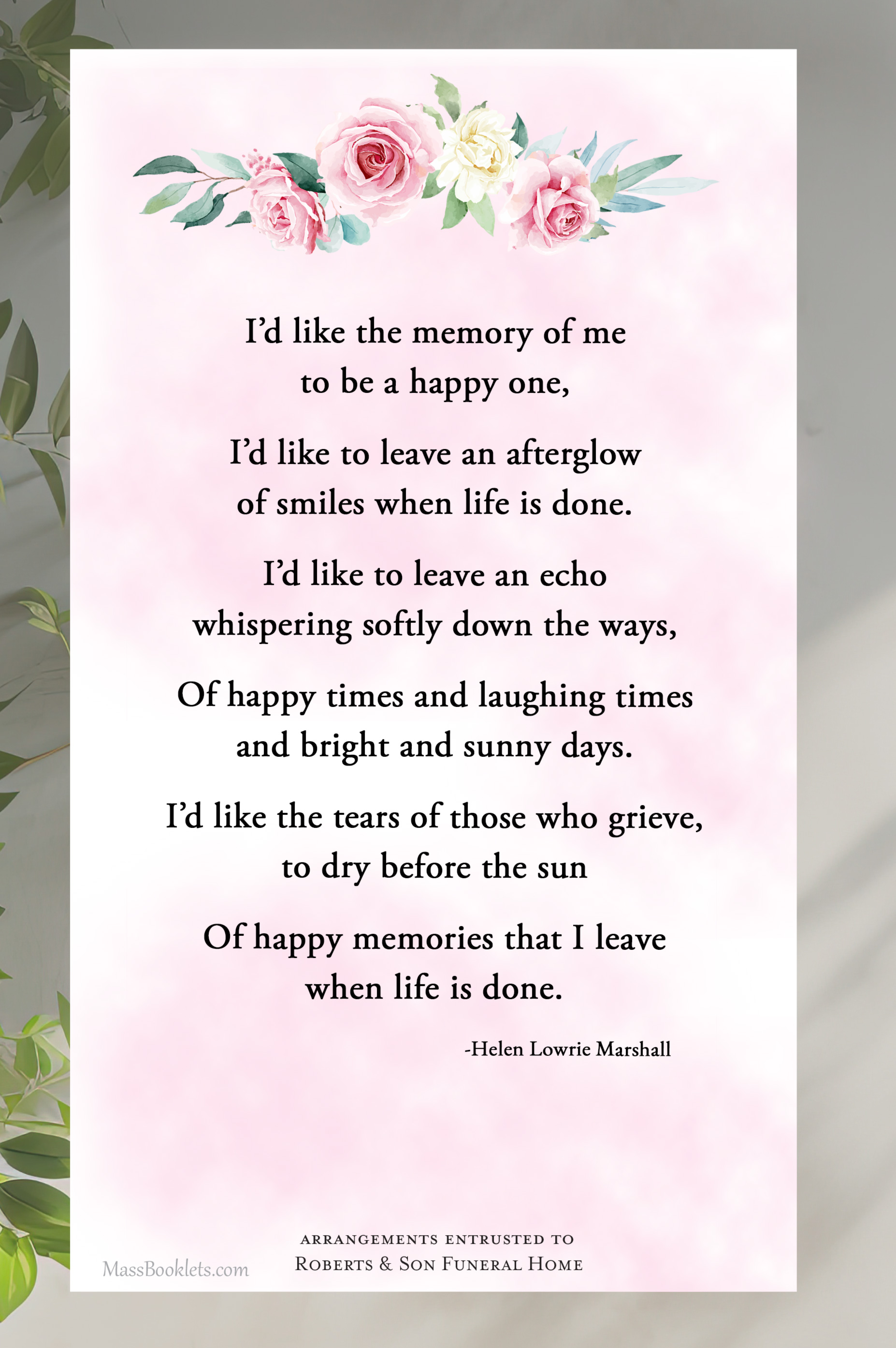 Pink Rose Prayer Cards - Personalized Mass Booklets