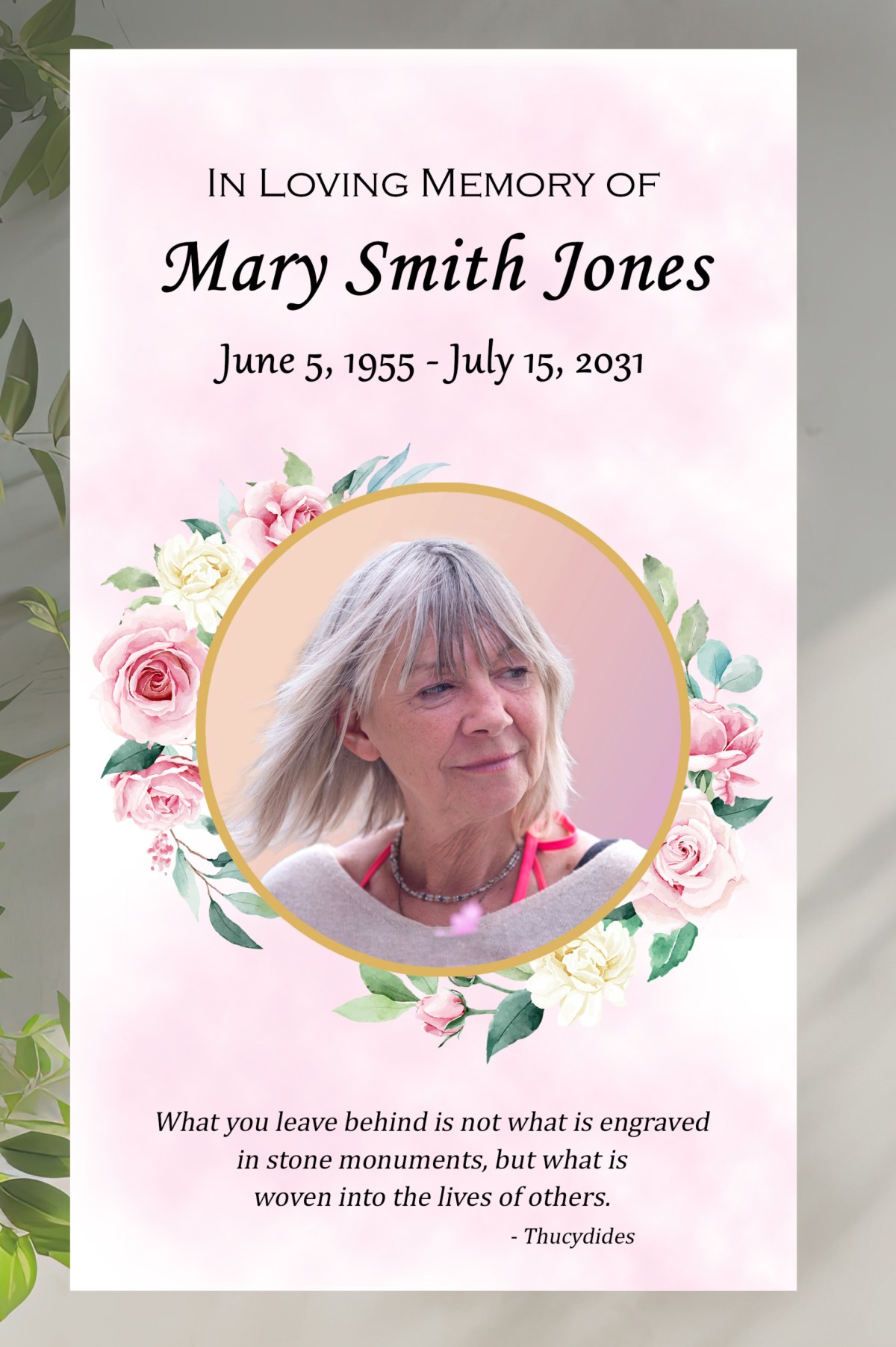 Pink Rose Prayer Cards - Personalized Mass Booklets