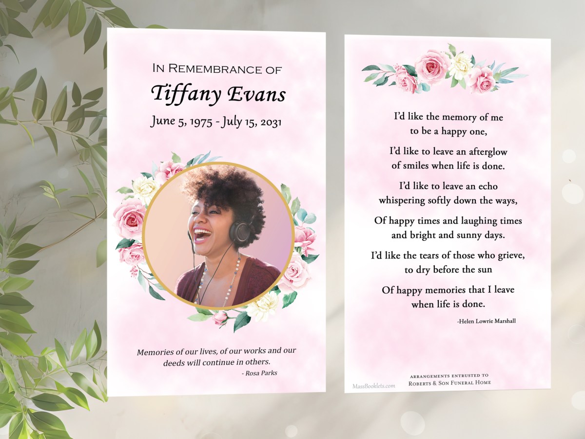 Pink Rose Prayer Cards - Personalized Mass Booklets