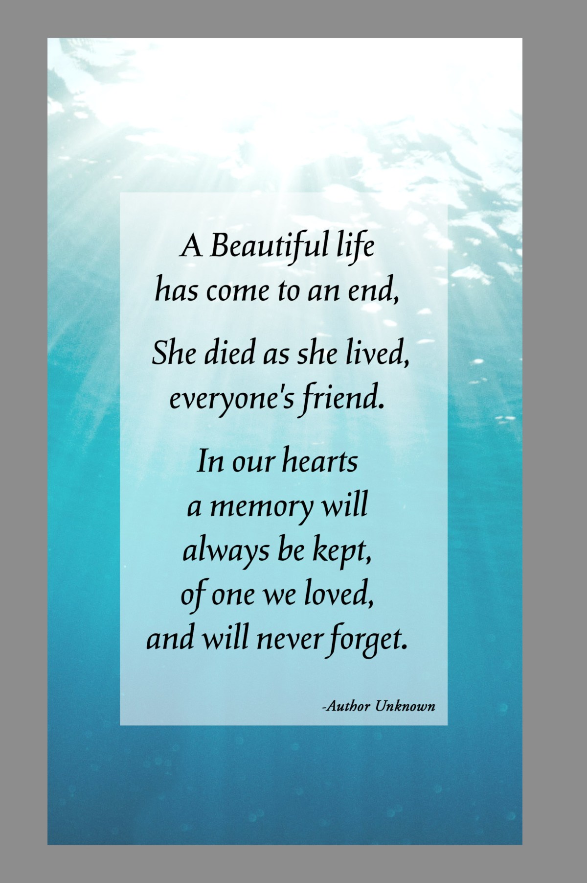 Underwater Memorial cards - Mass Booklets