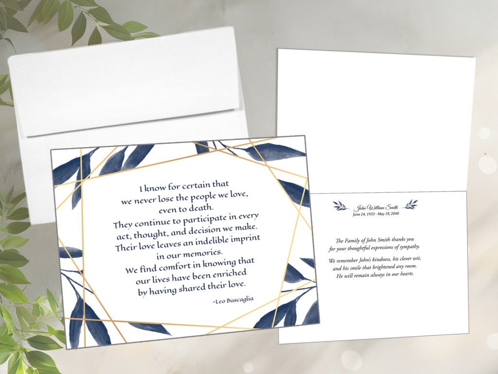 Funeral Thank you note cards - Personalized Mass Booklets