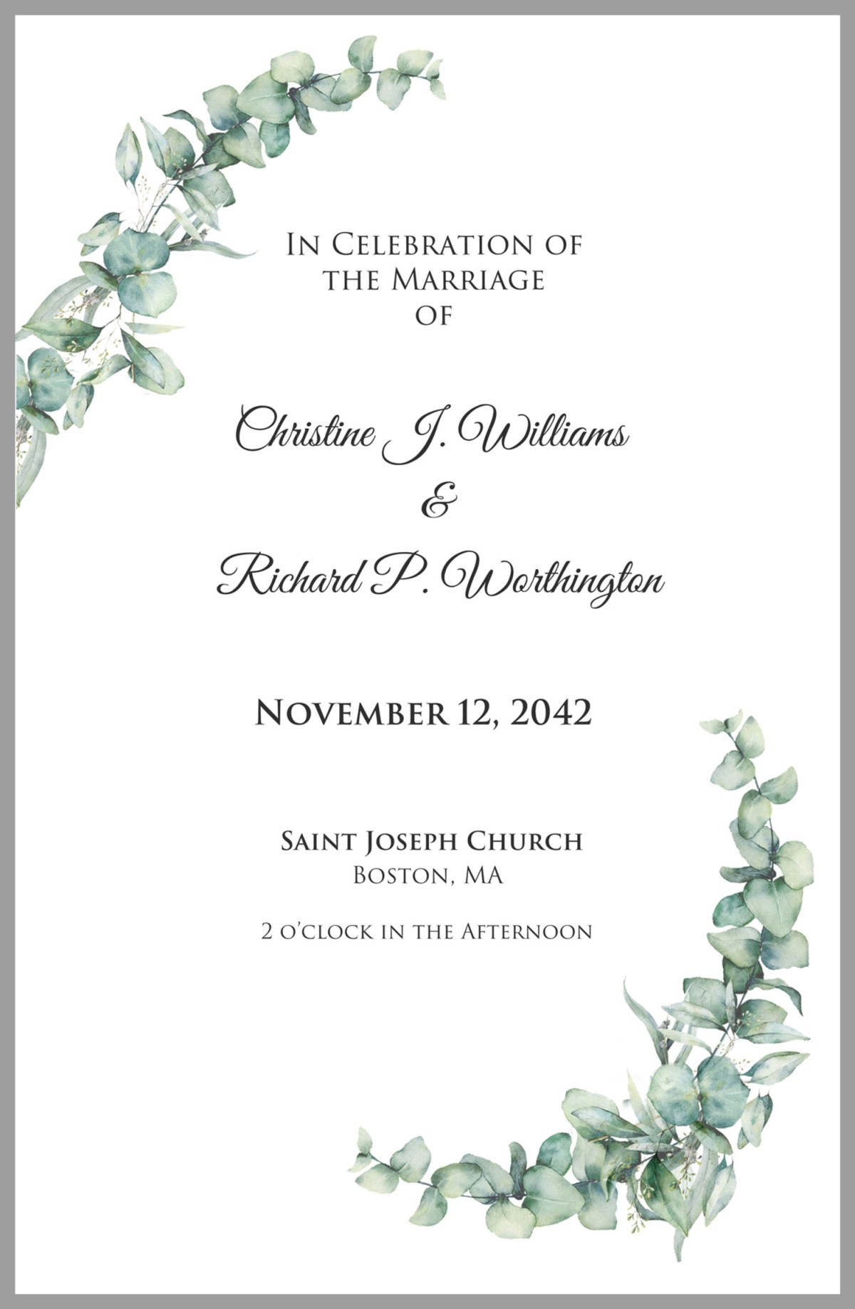 Custom Wedding Programs Eucalyptus Corners- Mass Booklets